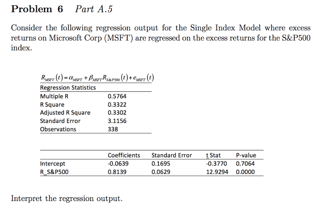 Solved Problem 6 Part A.5 Consider the following regression | Chegg.com