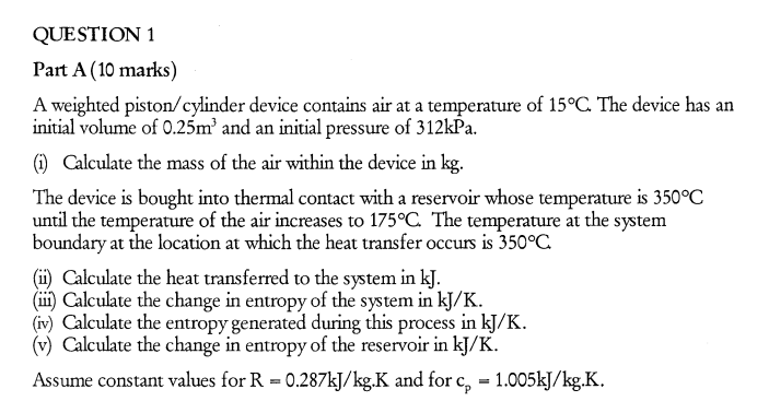 Solved QUESTION 1 Part A (10 marks) A weighted piston | Chegg.com
