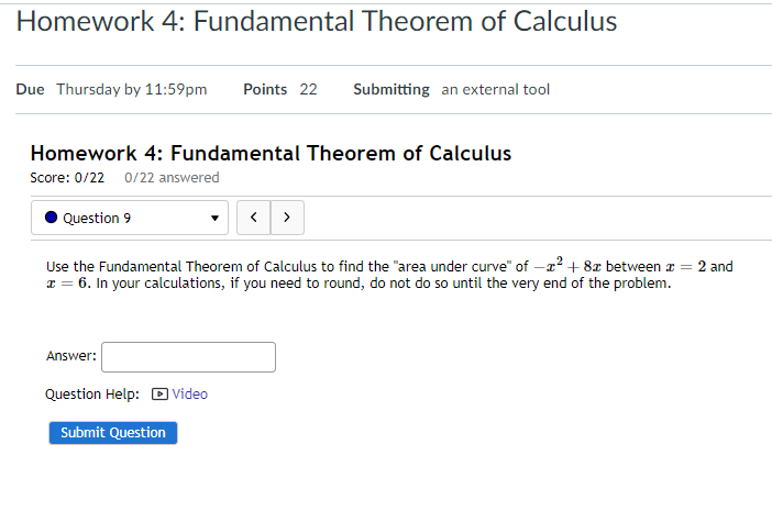 Solved Homework 4: Fundamental Theorem of Calculus Due | Chegg.com