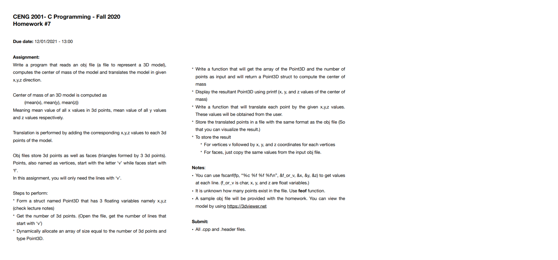 Solved CENG 2001- C Programming - Fall 2020 Homework #7 Due | Chegg.com