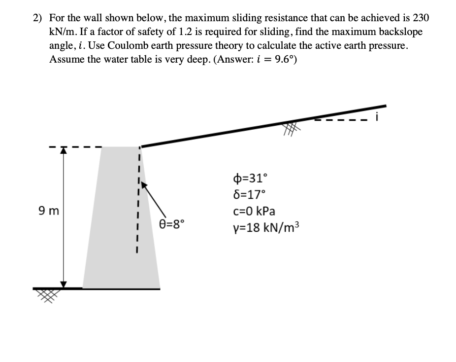 2) For the wall shown below, the maximum sliding | Chegg.com