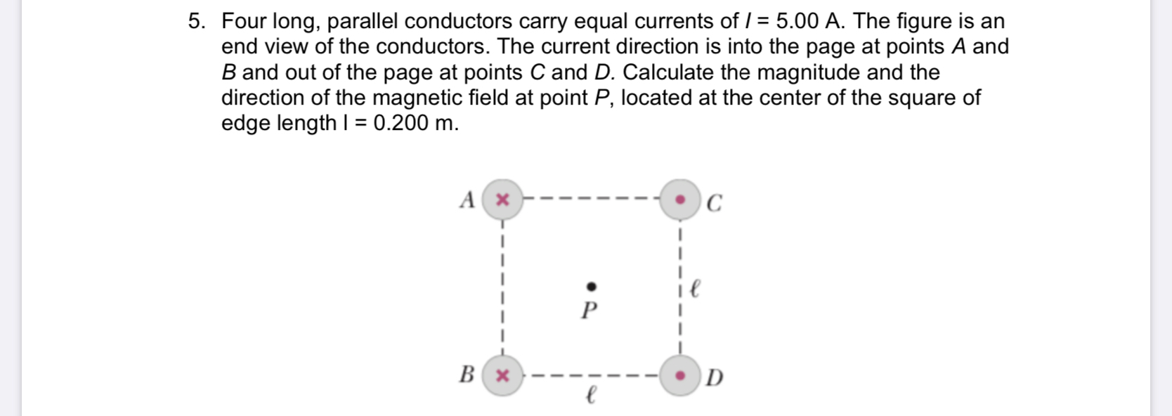 Solved 5. Four long, parallel conductors carry equal | Chegg.com