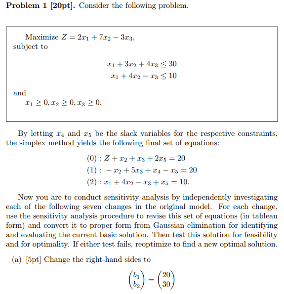 Problem 1[20pt]. Consider the following problem. | Chegg.com