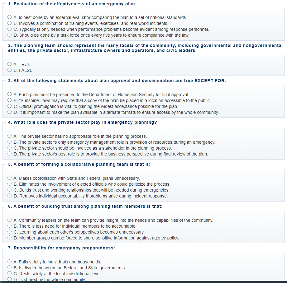 Solved 15. In the plan development step of emergency | Chegg.com