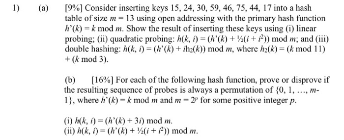 Solved [9%] Consider inserting keys 15, 24, 30, 59, 46, 75, | Chegg.com