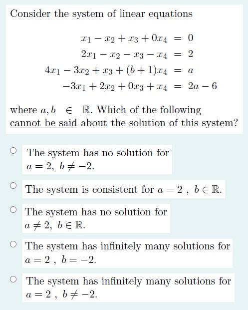 Solved Consider the system of linear equations | Chegg.com