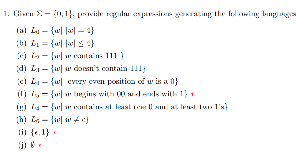 Solved 1. Given Σ={0,1}, provide regular expressions | Chegg.com