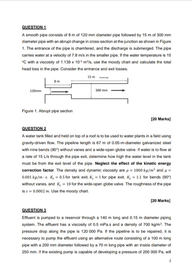 Solved QUESTION 1 A smooth pipe consists of \\( 8 | Chegg.com