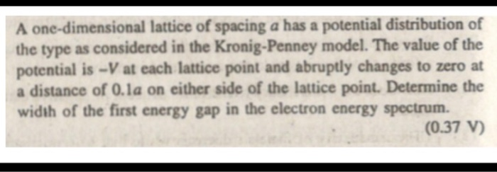 Solved A one-dimensional lattice of spacing a has a | Chegg.com