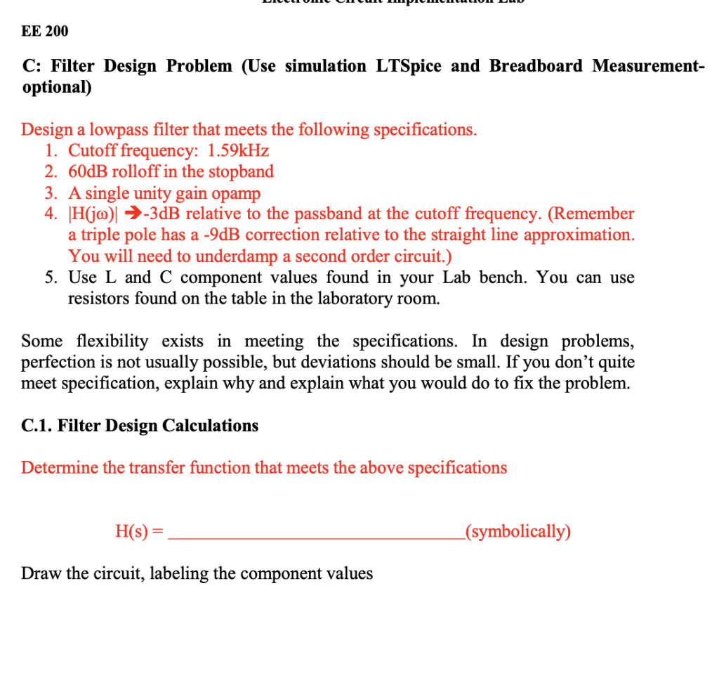 Solved C: Filter Design Problem (Use simulation LTSpice and | Chegg.com