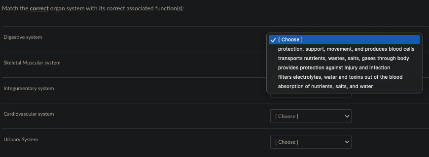 Solved Match the correct organ system with its correct | Chegg.com