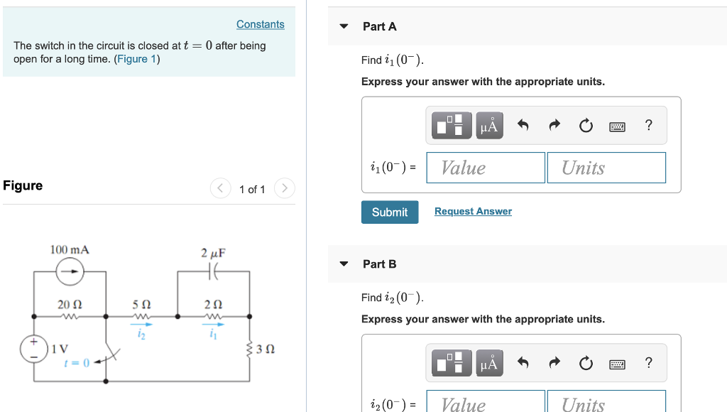 Solved Constants Part A The switch in the circuit is closed | Chegg.com