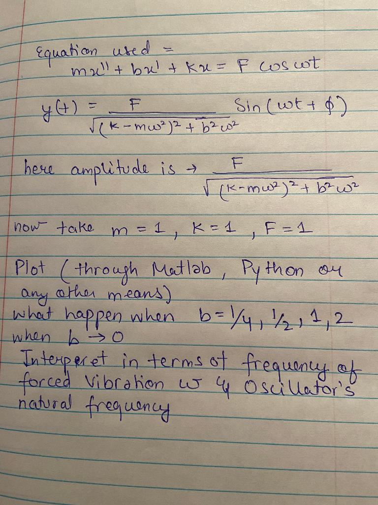 Solved Equation ured = matbul & ku= F Coswt Tabgeneral | Chegg.com