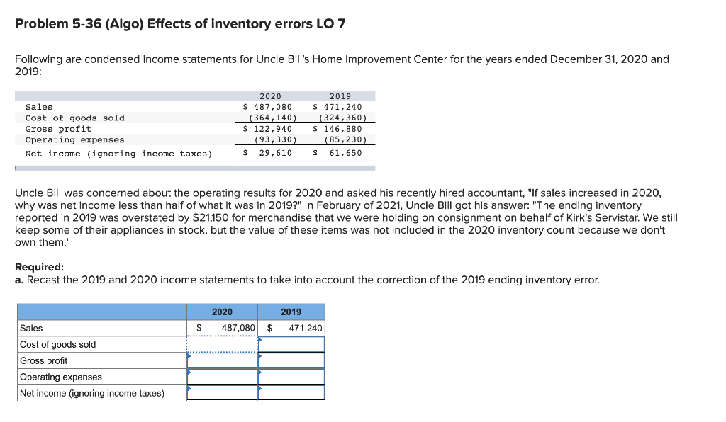 Solved Problem 5-36 (Algo) Effects of inventory errors LO 7 | Chegg.com