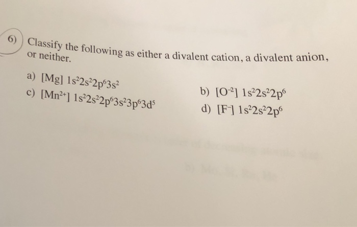 Solved Classify the following as either a divalent cation, a | Chegg.com