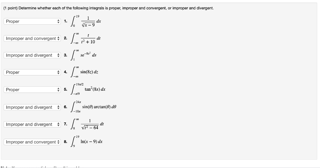 Solved (1 point) Determine whether each of the following | Chegg.com