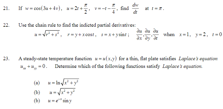 Solved T 21. If w= cos(3u +4v), u=2t + T V=- - - 4 1-5 find | Chegg.com