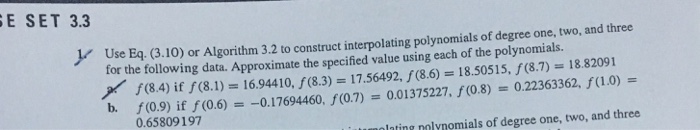 Solved E SET 3.3 Use Eq. (3.10) or Algorithm 3.2 to | Chegg.com