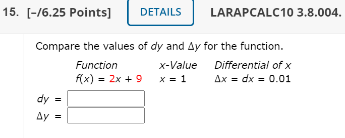 Solved 15. [-76.25 Points] DETAILS LARAPCALC10 3.8.004. | Chegg.com