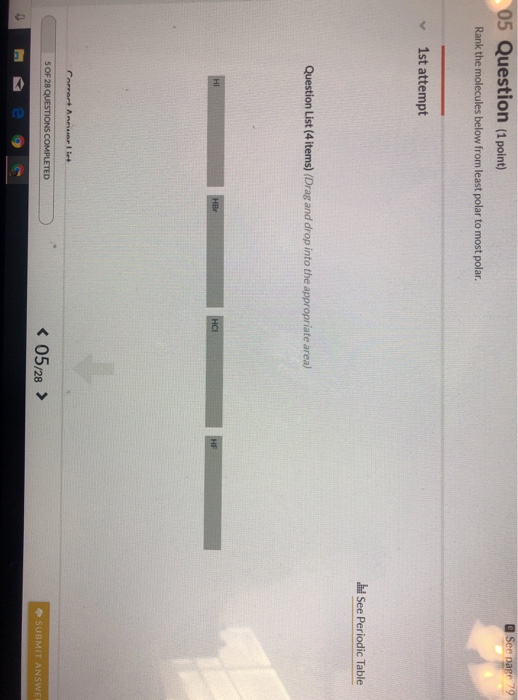 Solved 05 Question (1 point) Rank the molecules below from | Chegg.com