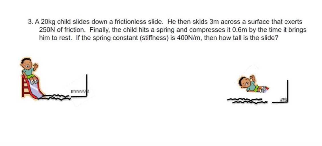 Solved 3. A 20kg child slides down a frictionless slide. He | Chegg.com