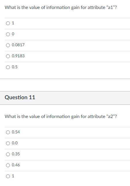 Solved 9 - 12. Given a training data set: Example a1 a2 | Chegg.com