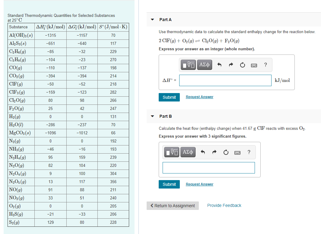 Solved Part A Use thermodynamic data to calculate the | Chegg.com