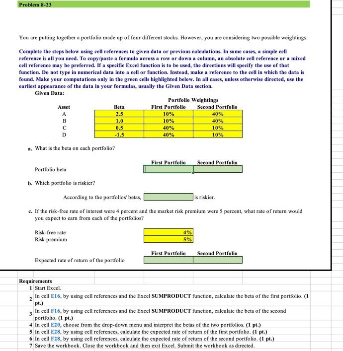 Solved Problem 8-23 You are putting together a portfolio | Chegg.com