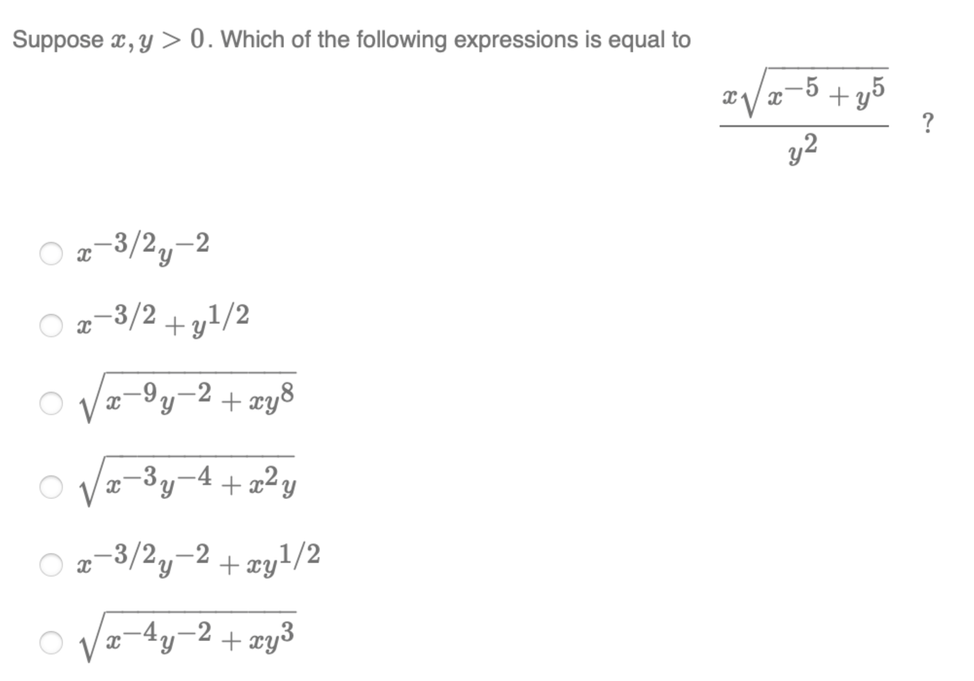 Solved Suppose x,y>0. ﻿Which of the following expressions is | Chegg.com
