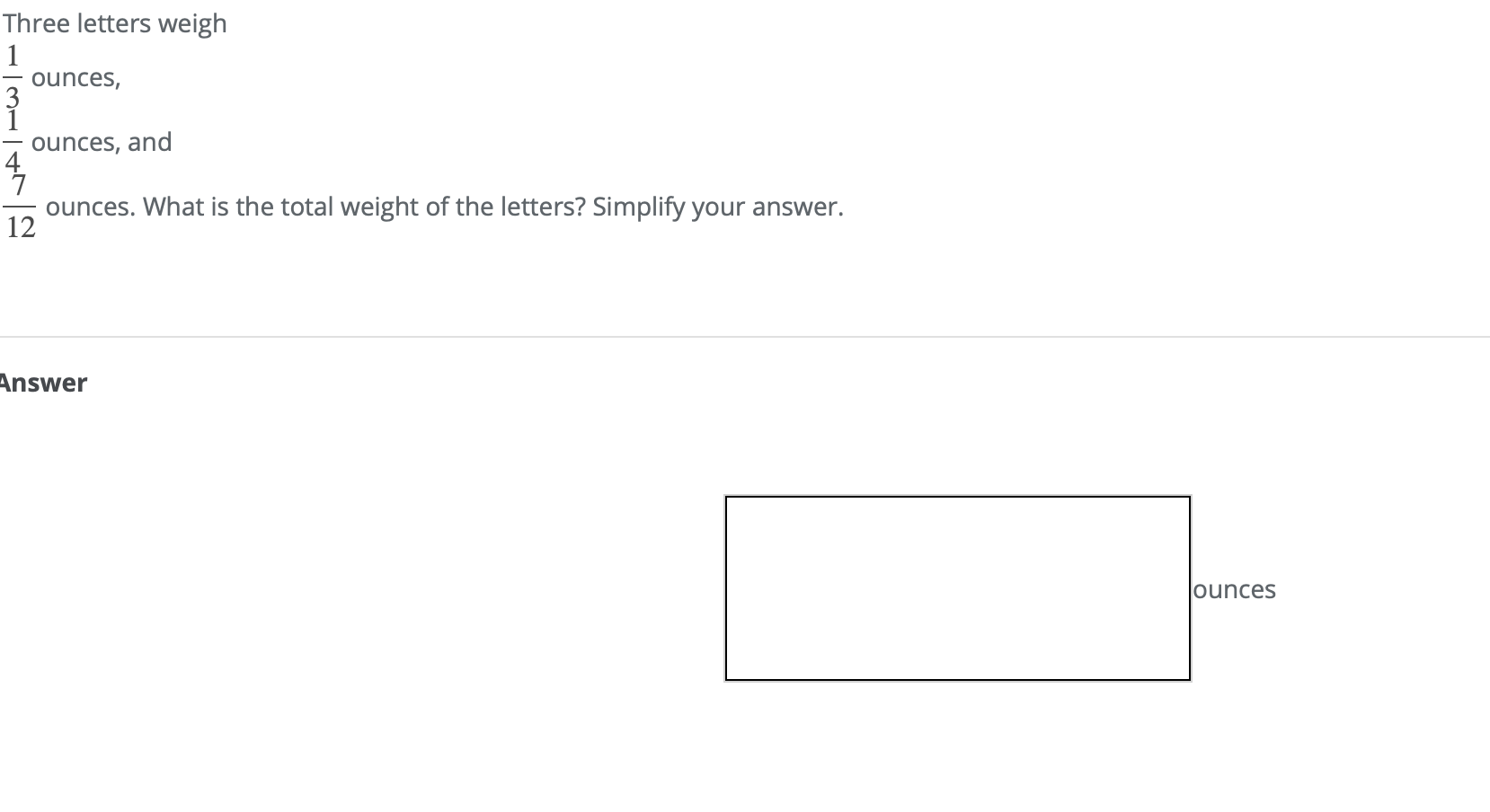 Solved Three letters weigh 1 ounces, 3 1 ounces, and ounces. | Chegg.com