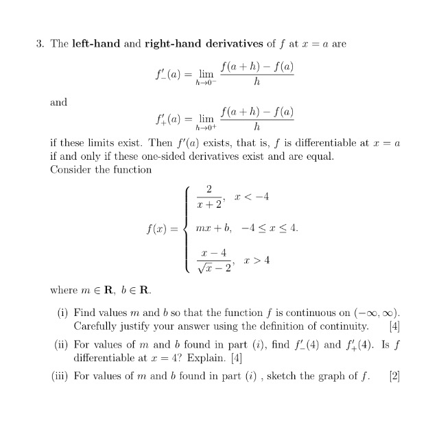 Solved 3. The left-hand and right-hand derivatives of f at r | Chegg.com