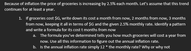Solved Because of inflation the price of groceries is | Chegg.com