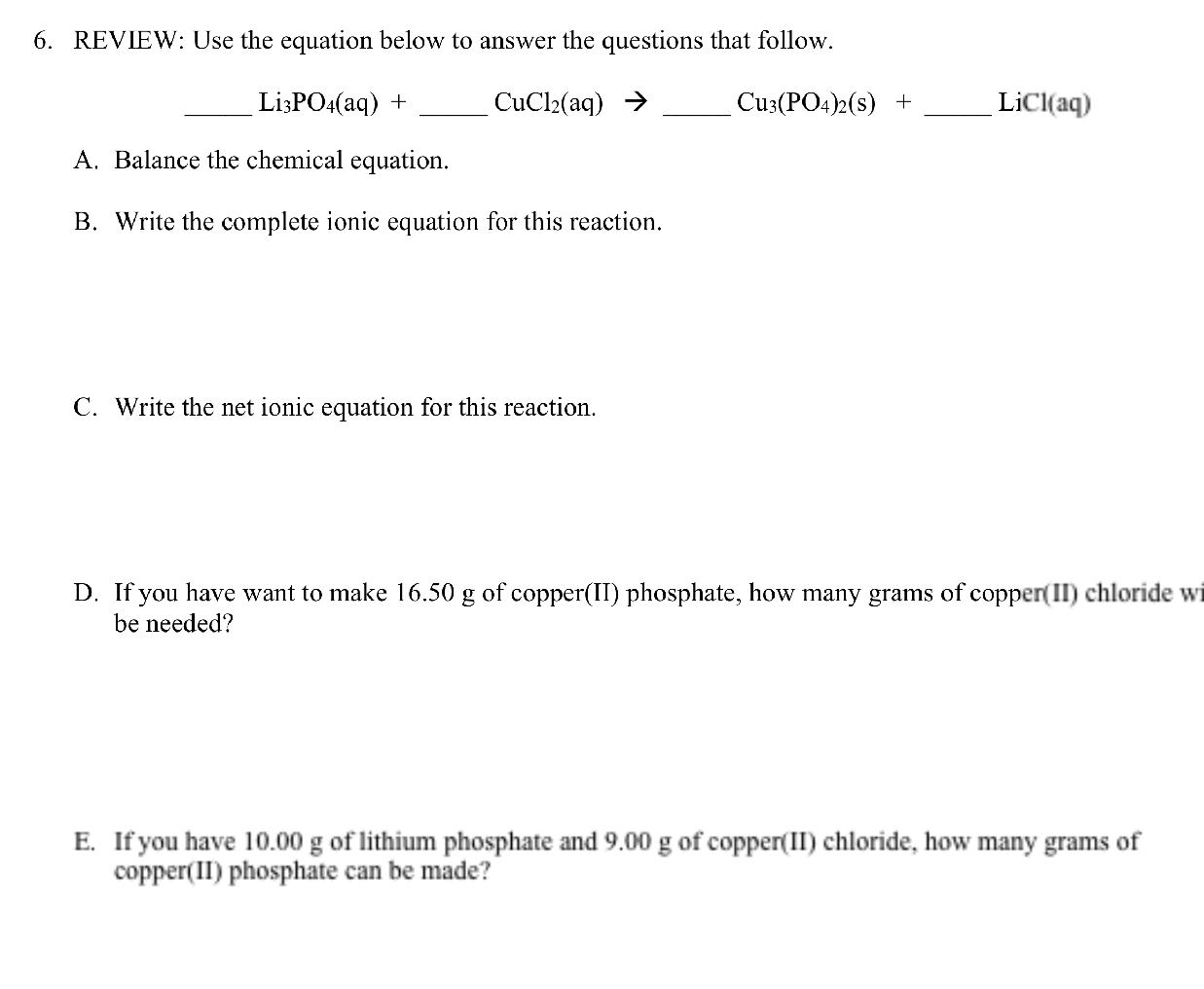 Solved 6. REVIEW: Use the equation below to answer the | Chegg.com