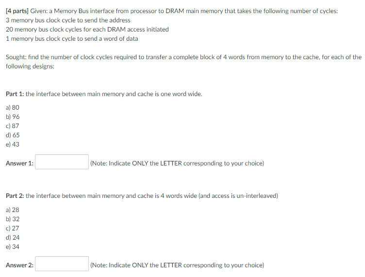 Solved [4 parts] Given: a Memory Bus interface from | Chegg.com