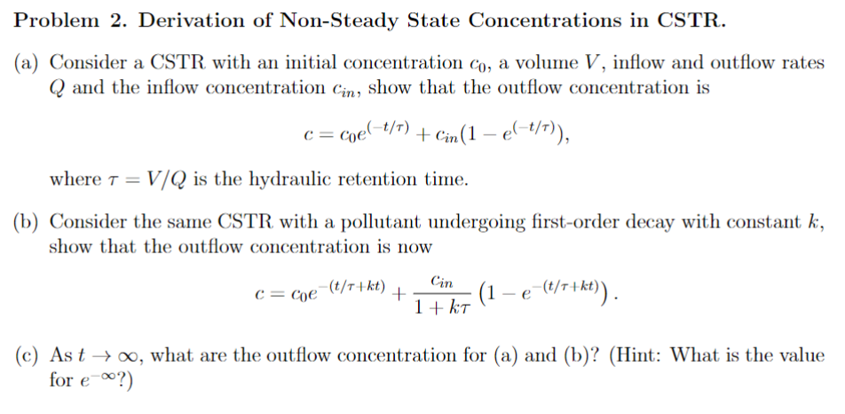 Solved Problem 2. Derivation of Non-Steady State | Chegg.com