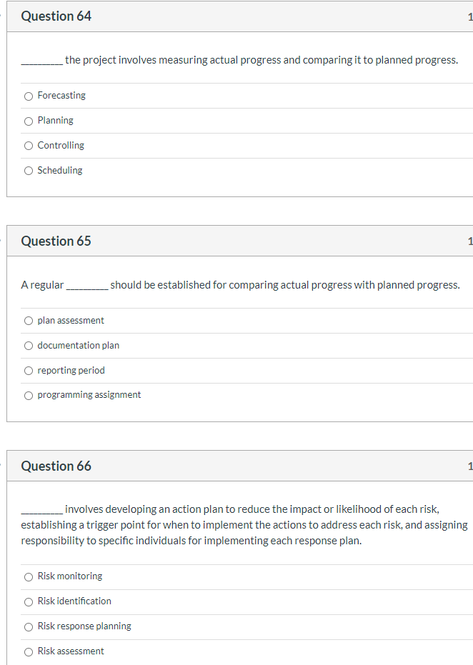 Solved Question 64 the project involves measuring actual | Chegg.com
