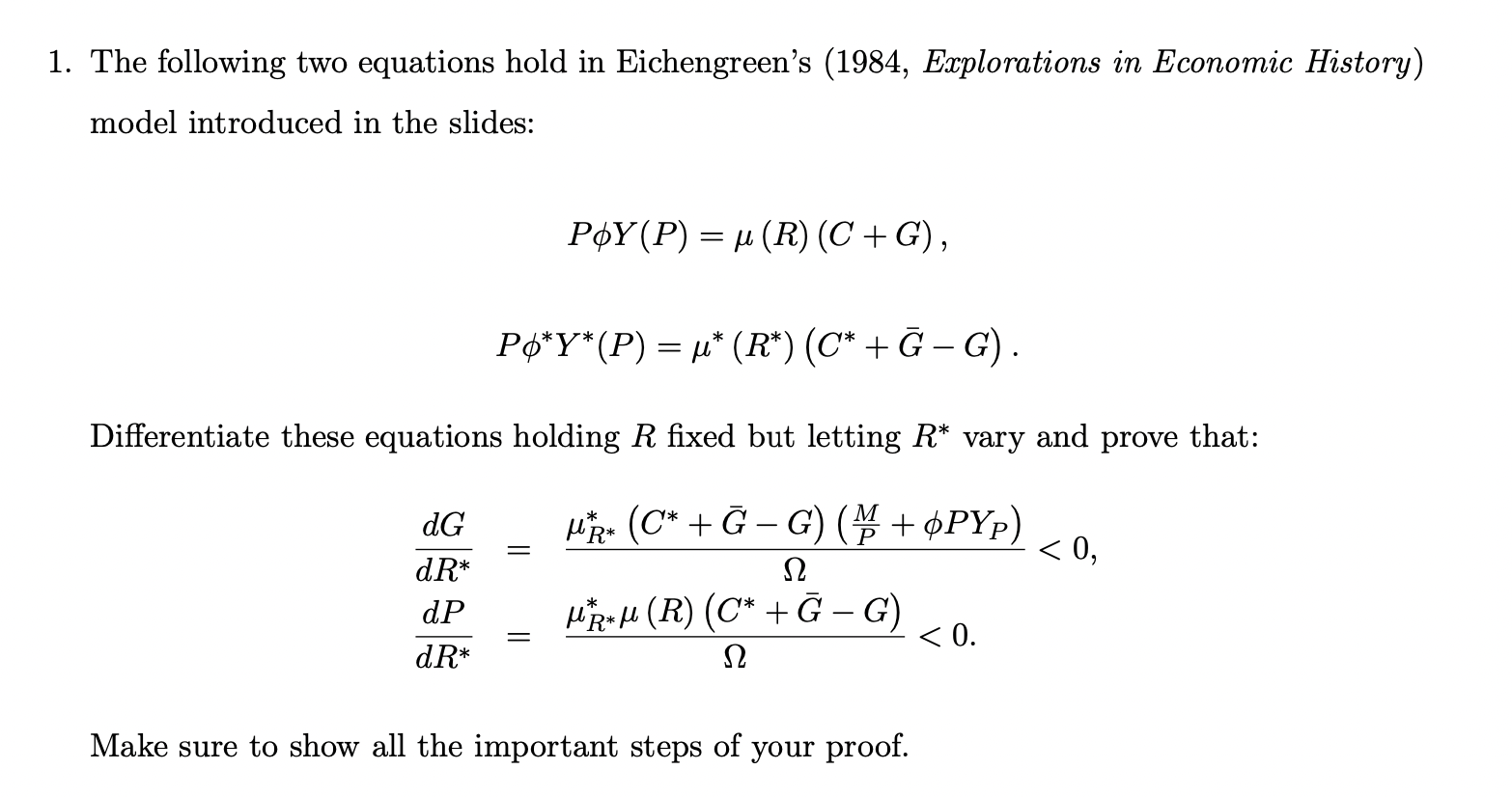 Solved 1. The following two equations hold in Eichengreen's | Chegg.com
