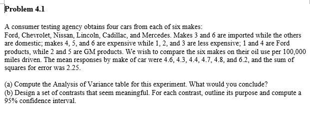 Solved Problem 4 1 A Consumer Testing Agency Obtains Four