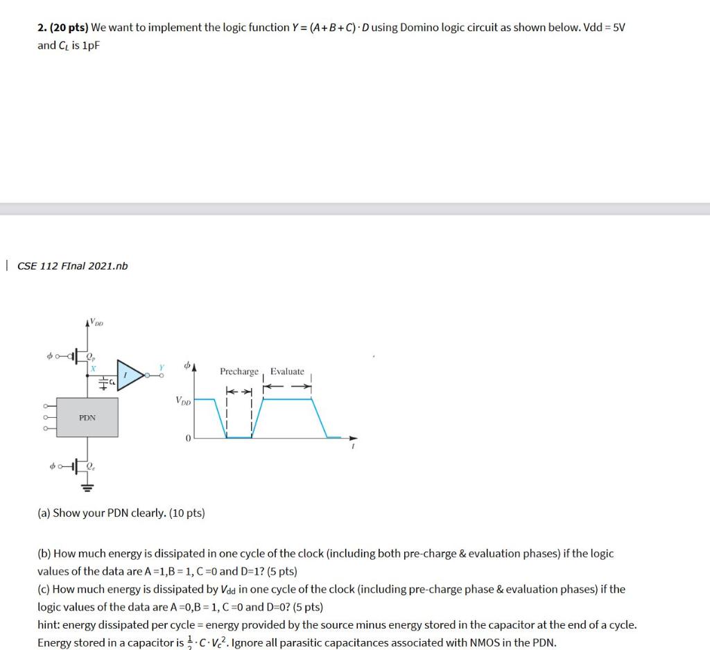 Solved 2. (20 pts) We want to implement the logic function Y | Chegg.com
