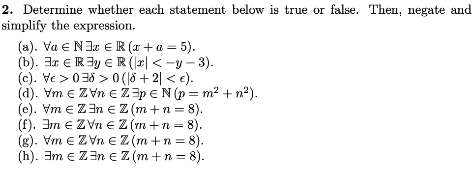 Solved 2. Determine whether each statement below is true or | Chegg.com