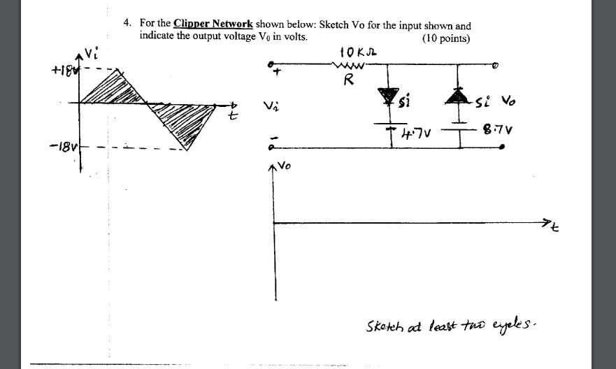 Solved 4. For the Clipper Network shown below: Sketch Vo for | Chegg.com