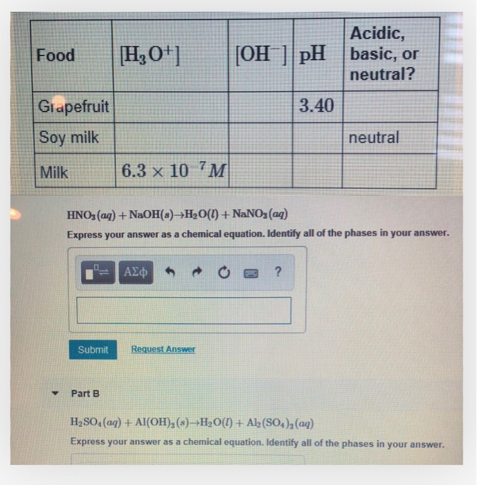 Solved Acidic, Food H30+ [OH pH basic, or neutral? | Chegg.com
