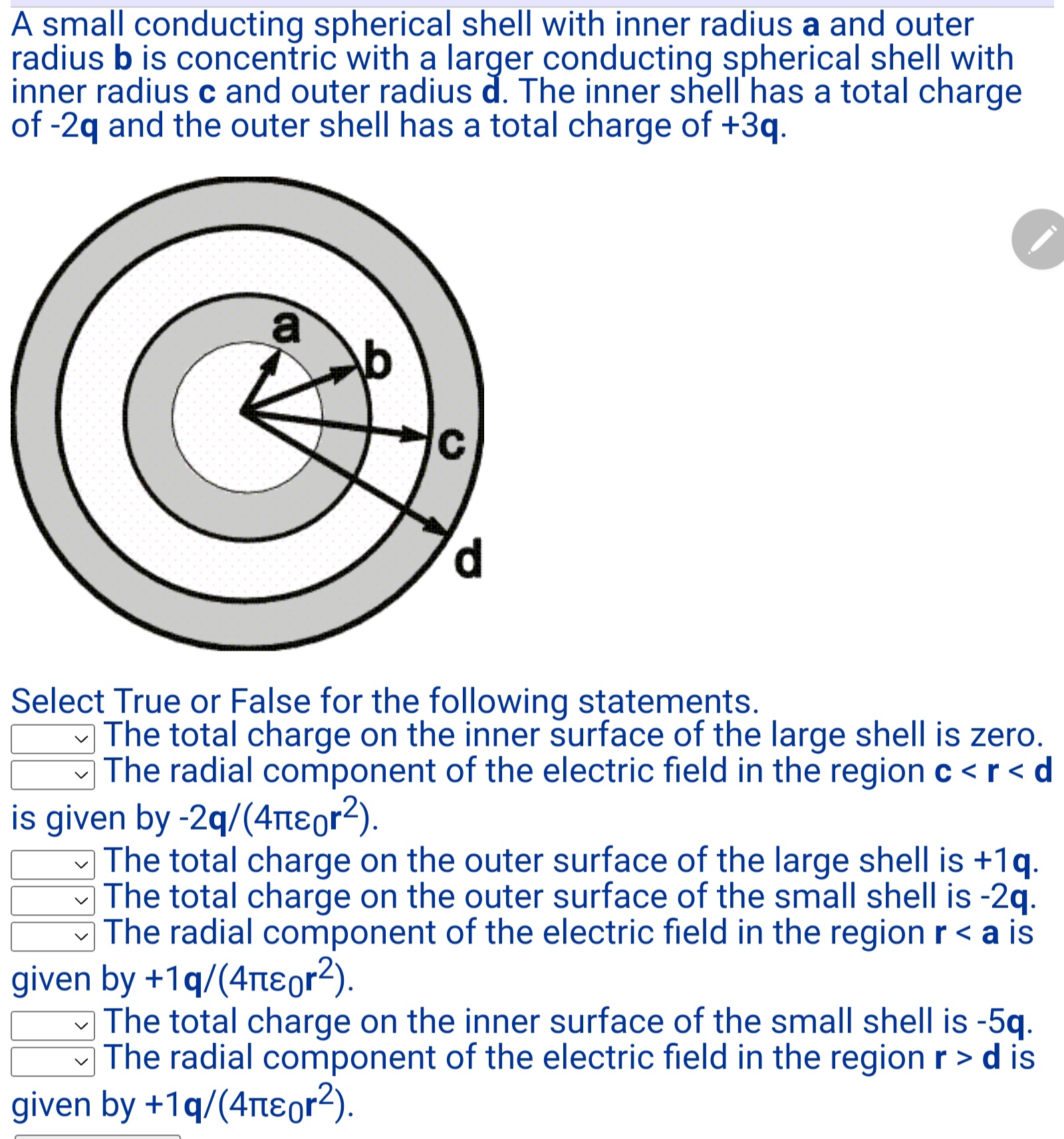 Solved A small conducting spherical shell with inner radius | Chegg.com