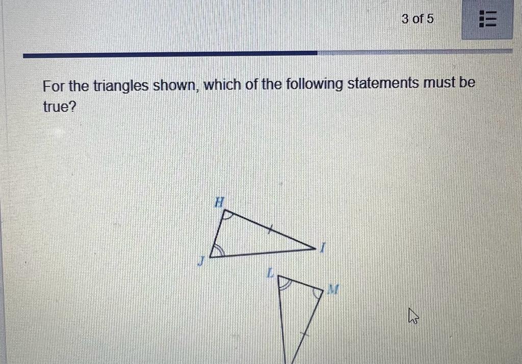 Solved For the triangles shown, which of the following | Chegg.com