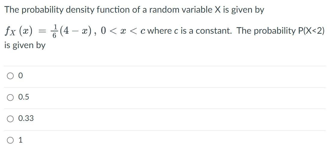 Solved The probability density function of a random variable | Chegg.com