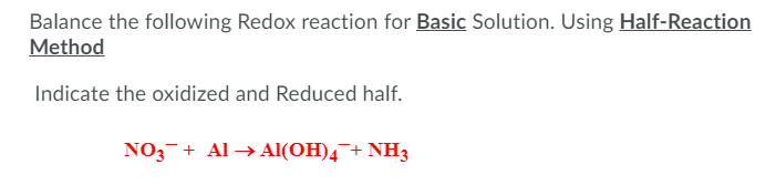 Solved Balance the following Redox reaction for Basic | Chegg.com