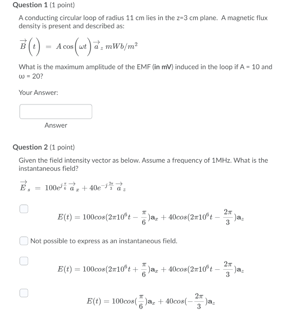 Solved Question 1 (1 point) A conducting circular loop of | Chegg.com