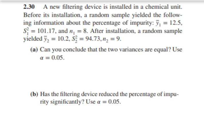 Solved 2.30 A new filtering device is installed in a | Chegg.com
