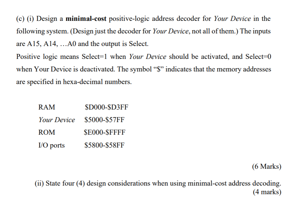 Solved (c) (i) Design a minimal-cost positive-logic address | Chegg.com