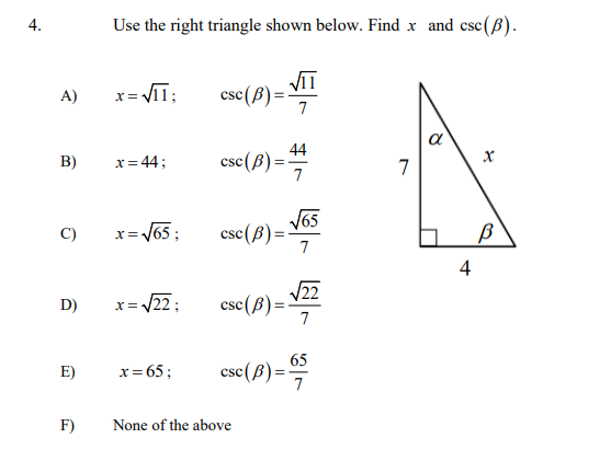 Solved Use the right triangle shown below. Find x and | Chegg.com